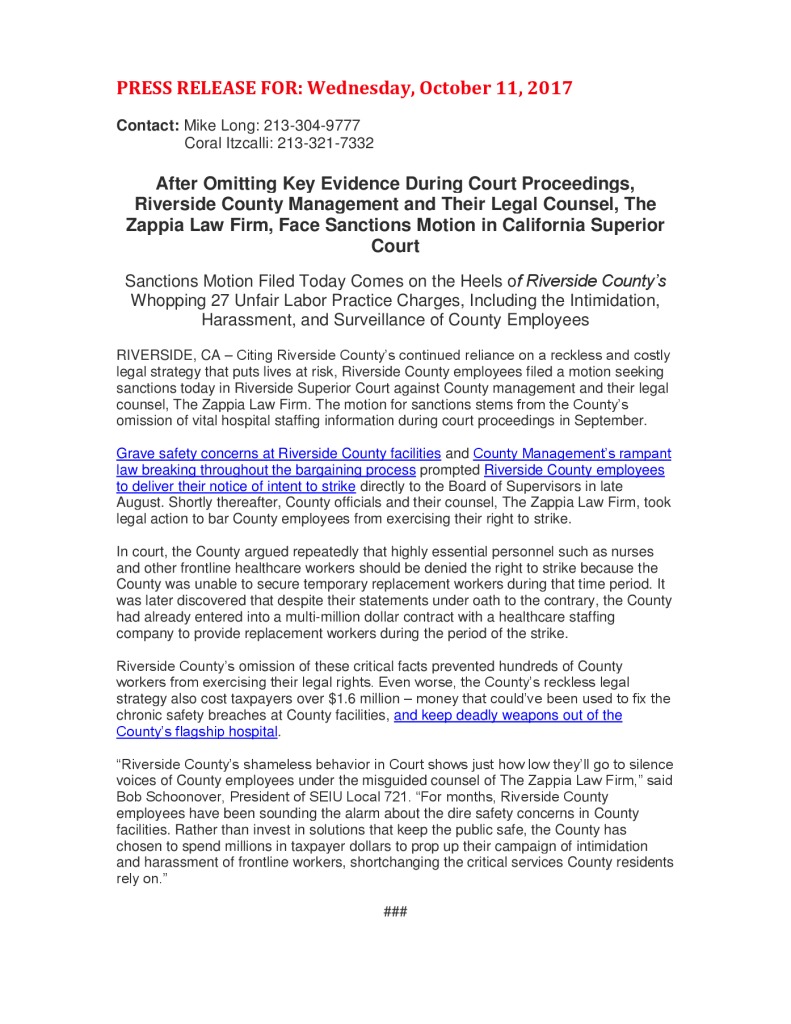 PRESS RELEASE FOR: Wed., Oct. 11, 2017 - After Omitting Key Evidence ...