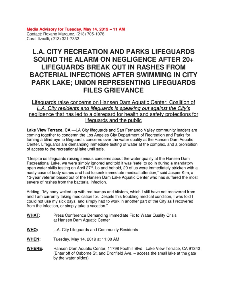 Media Advisory for Tues., May 14, 2019 - L.A. City Recreation and Parks ...
