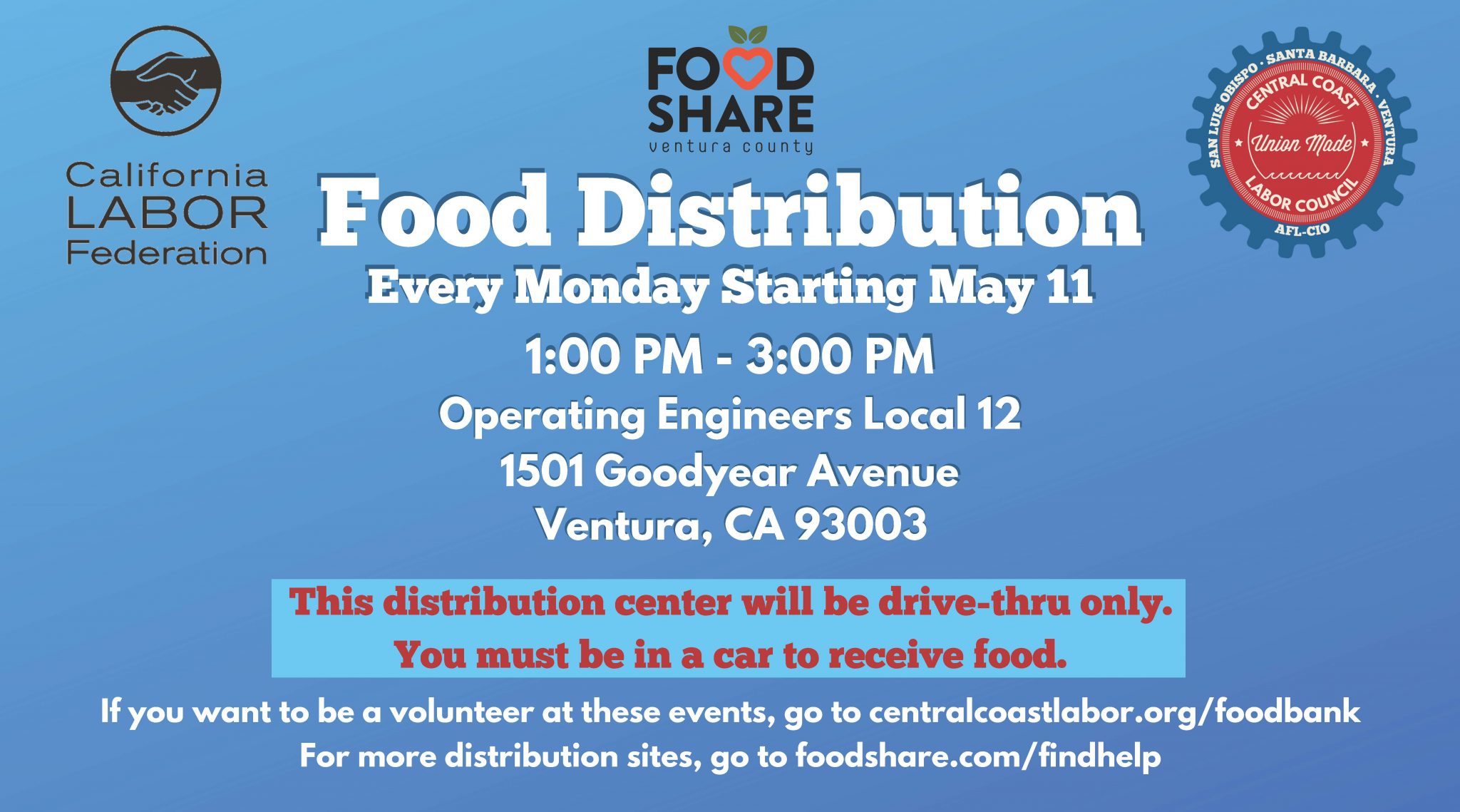 Union Drive-Up Food Distribution On Mondays in Ventura - SEIU Local 721